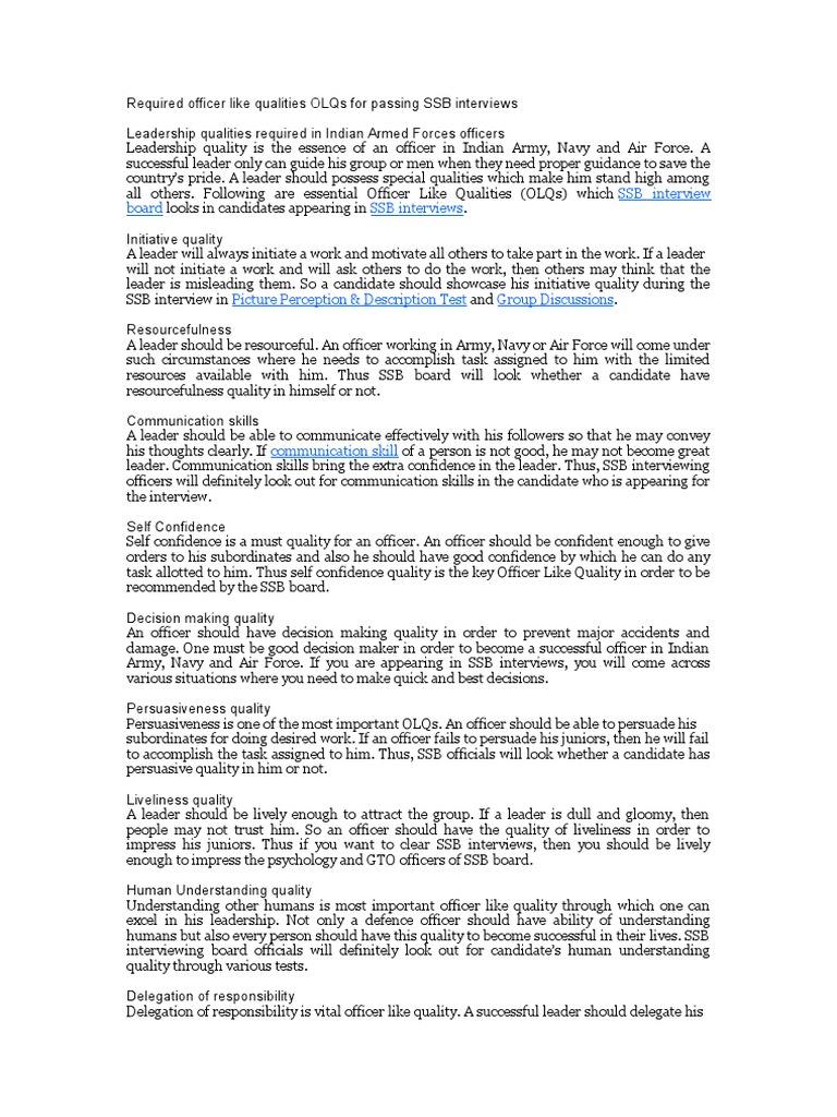 Essential OLQs for SSB Success | PDF | Leadership | Applied Psychology