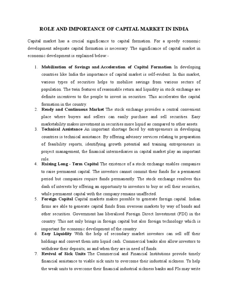 Role and Importance of Capital Market in India | PDF | Stock Market ...