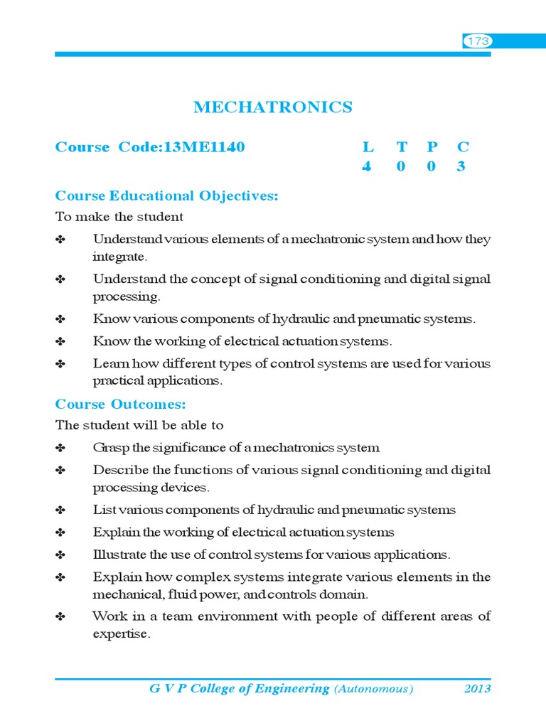 Mechatronics | PDF | Signal (Electrical Engineering) | Control System