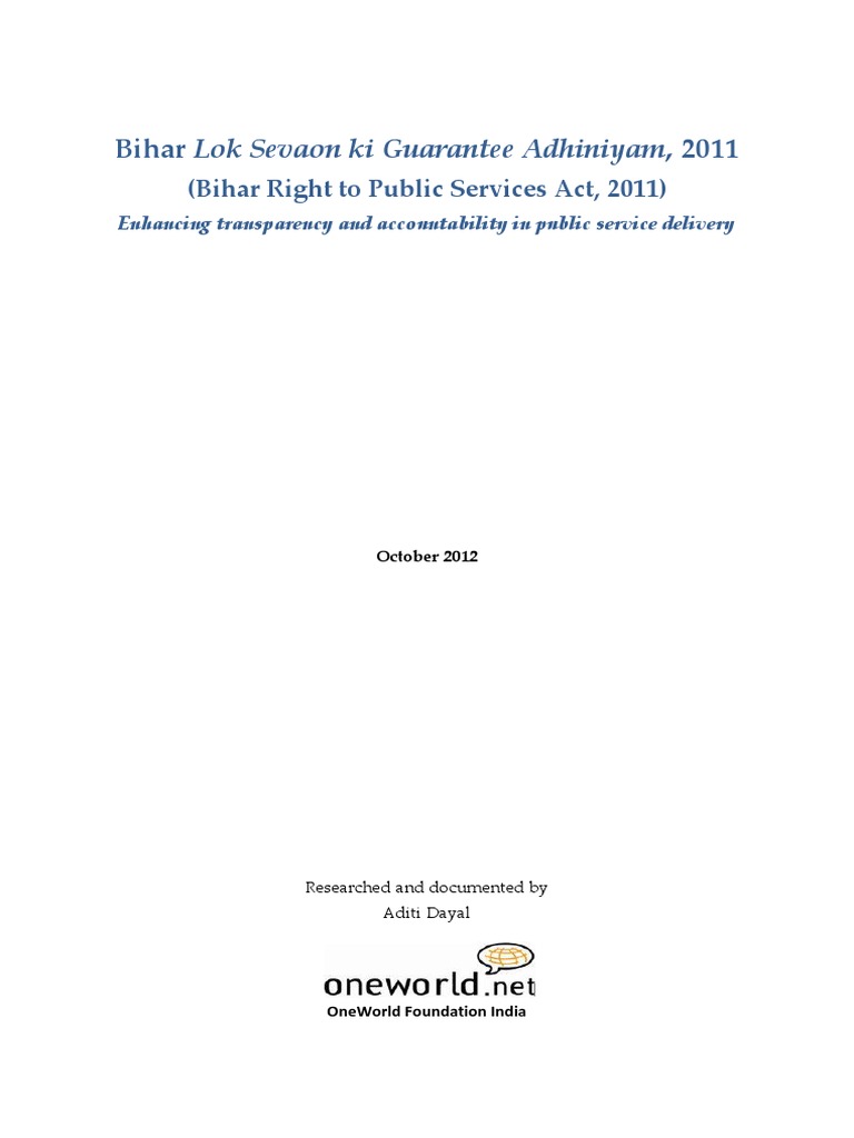 Right To Public Service in Bihar | PDF | Business | Social Science