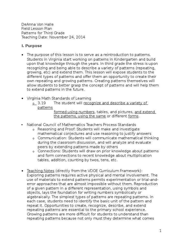 Pattern Lesson Plan | PDF | Lesson Plan | Pedagogy