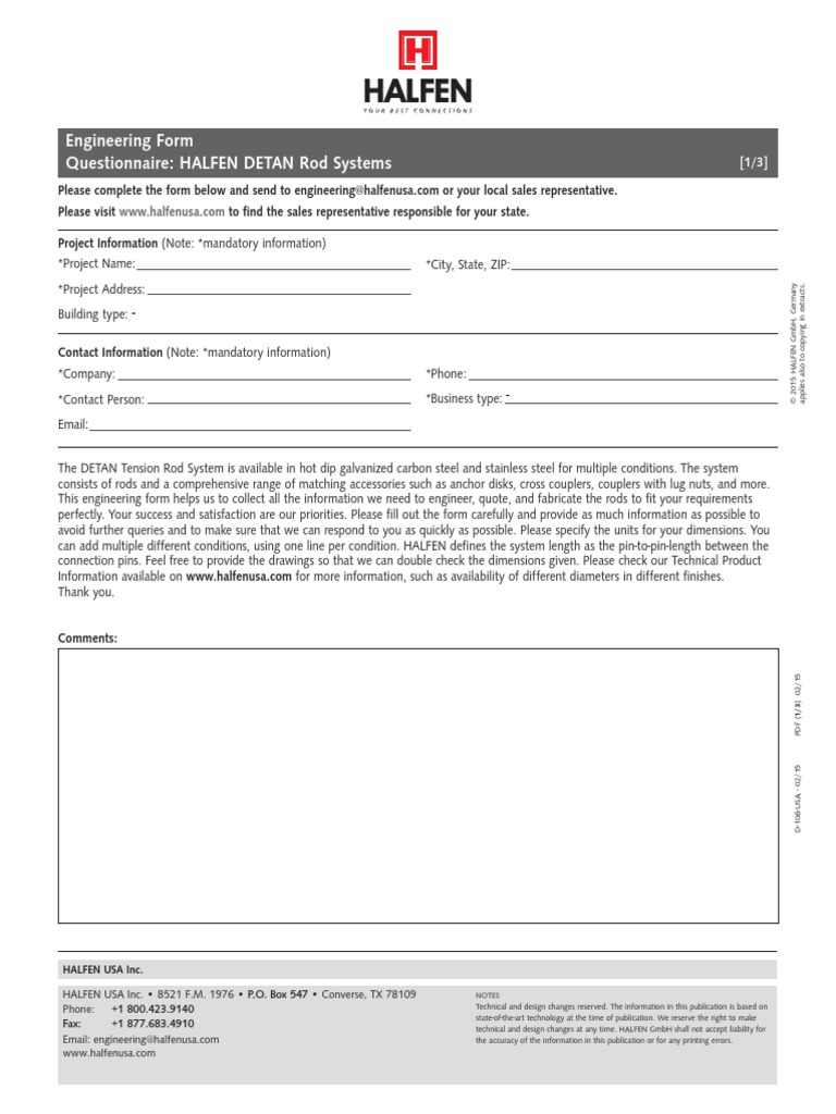 Questionnaire Detan Tension Rod Systems | PDF