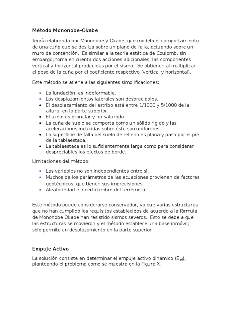 Metodo Mononobe Okabe | PDF | Fricción | Pendiente