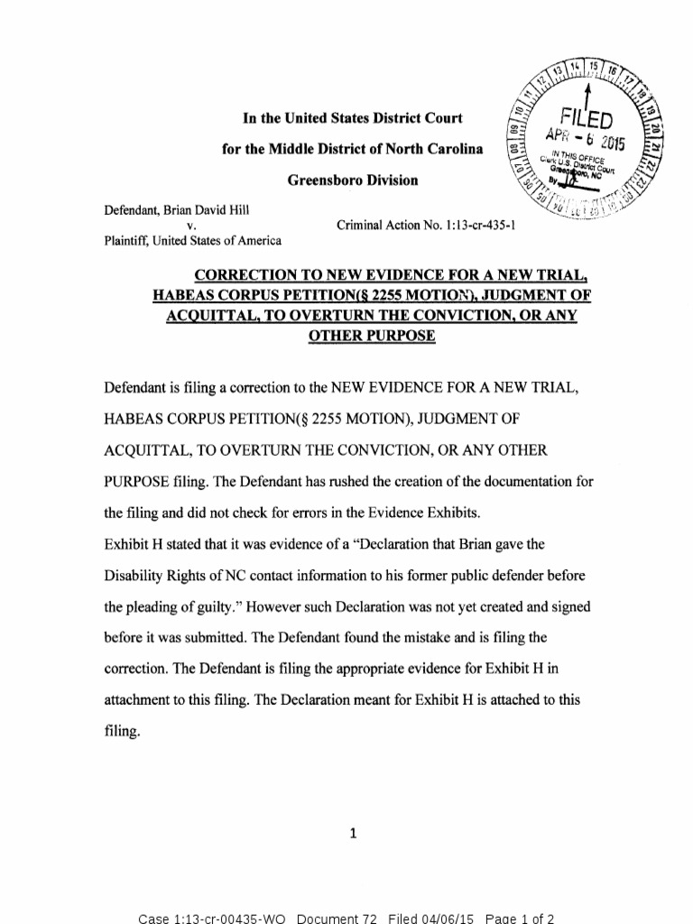 72 - Correction To New Evidence For A New Trial - Habeas Corpus | PDF ...