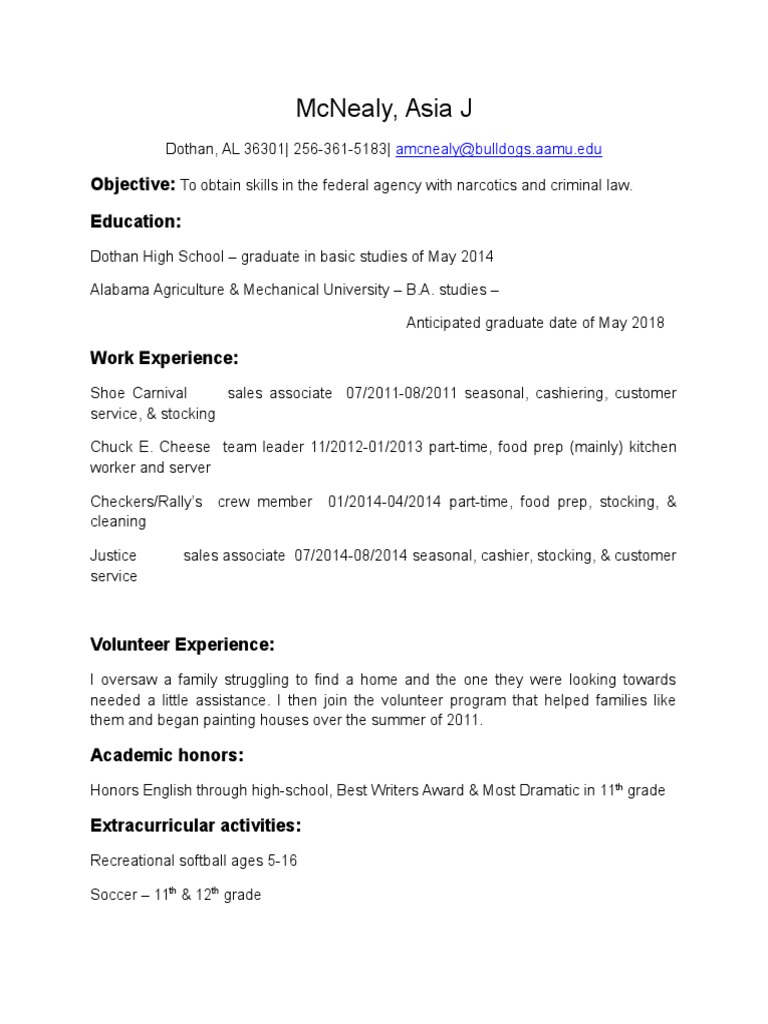 Resume of Asia J. McNealy | PDF