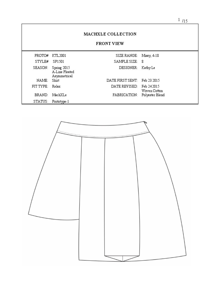 Le, Kathy Technical Package | PDF | Skirt | Sewing
