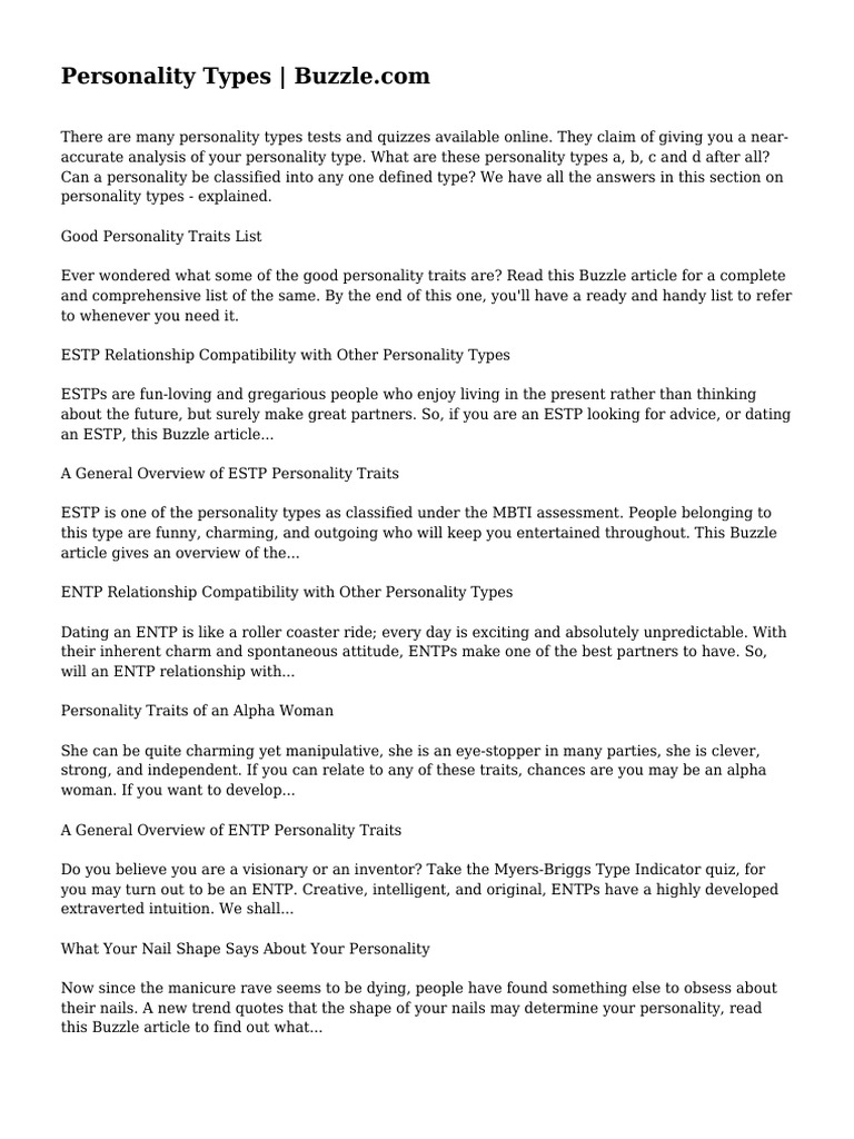 Personality Types | PDF | Personality Type | Extraversion And Introversion