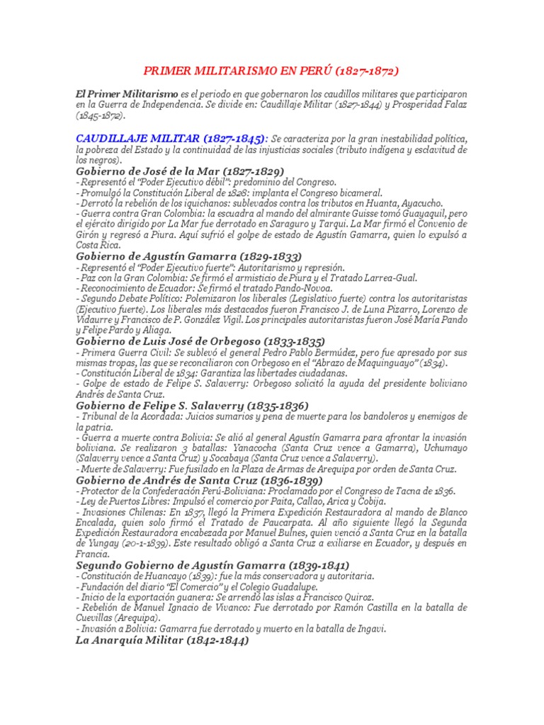 Primer Militarismo en Per | PDF | América del Sur | Perú
