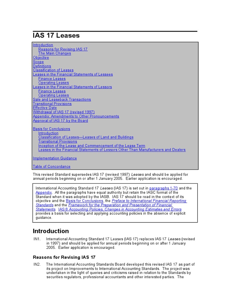 IAS 17 Leases | PDF | Lease | International Financial Reporting Standards