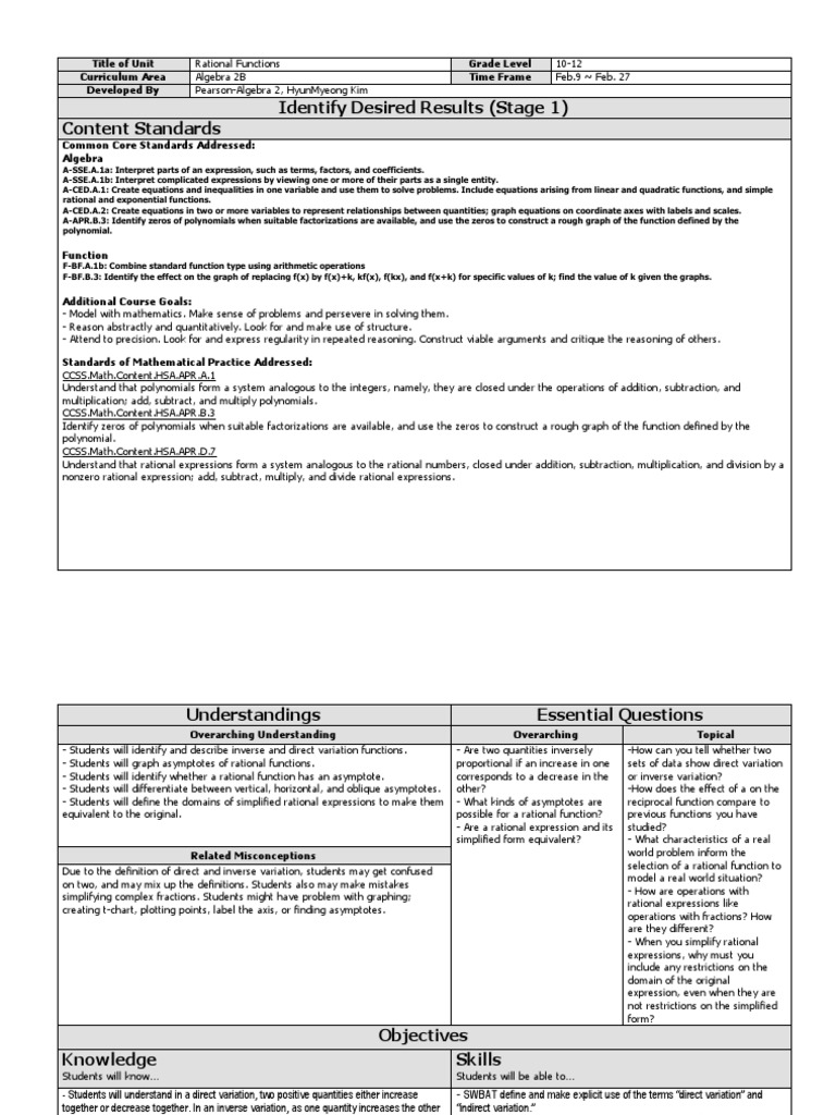 Unit 8: Rational Functions Overview | PDF | Fraction (Mathematics ...
