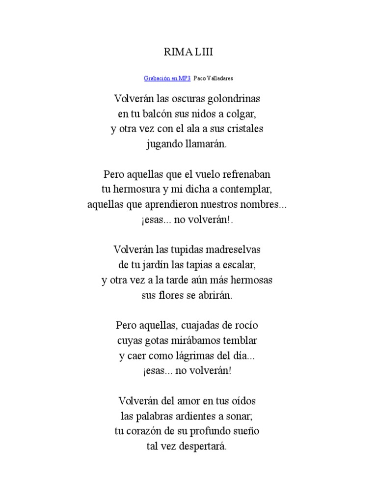 RIMA LIII Rimas de Gustavo Adolfo Bécquer | PDF