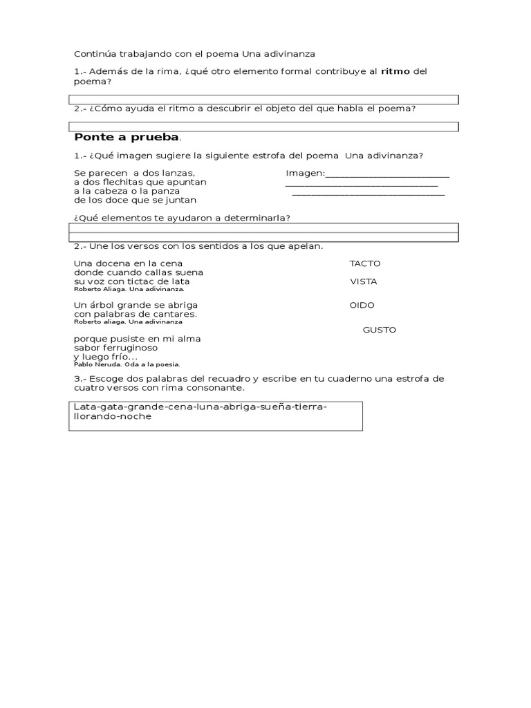 Continúa Trabajando Con El Poema Una Adivinanza | PDF