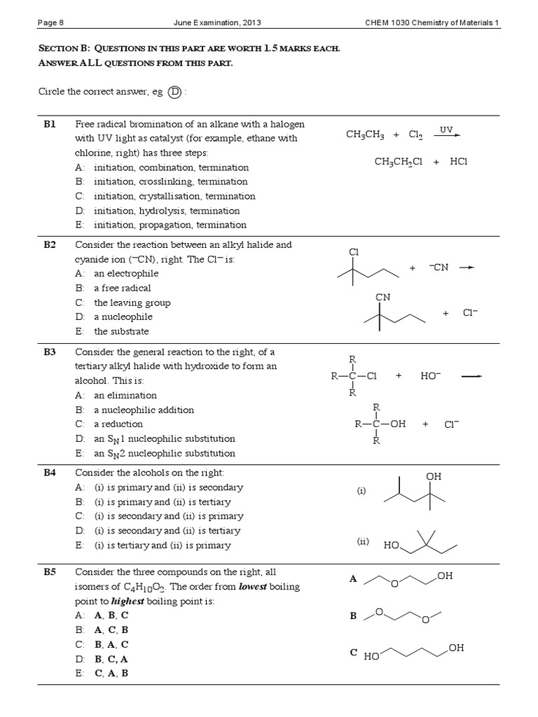 Chemistry of Materials Exam Questions | PDF | Isomer | Chemical Reactions
