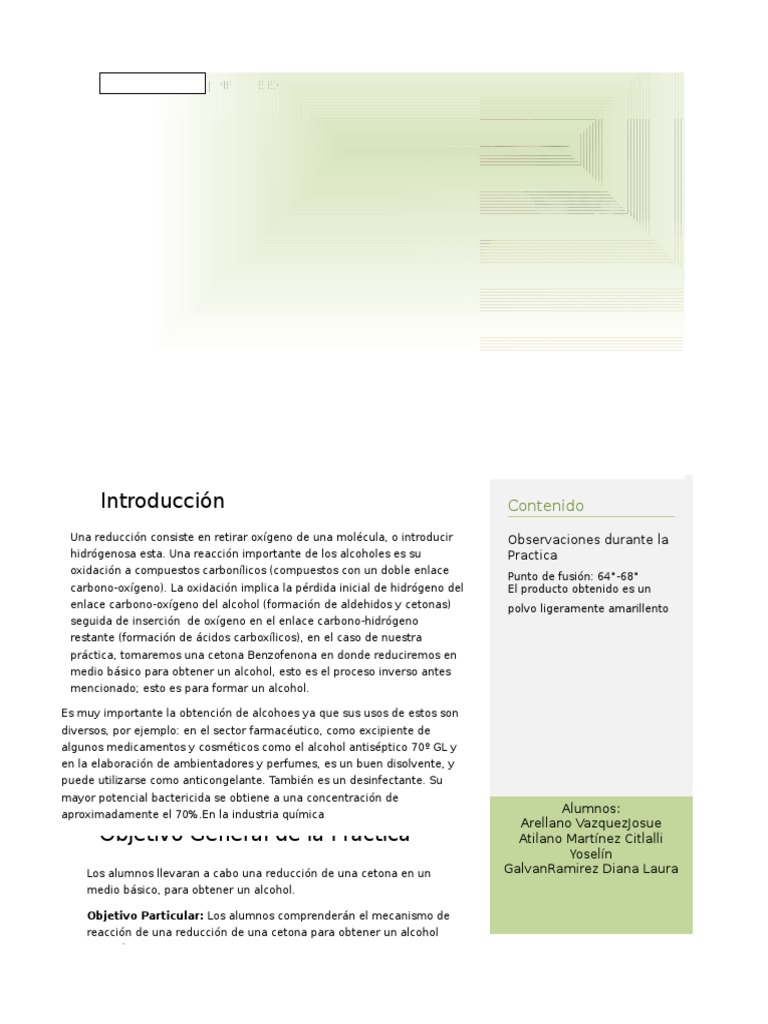 Informe 1 Difenil Carbinol | PDF | Alcohol | Etanol
