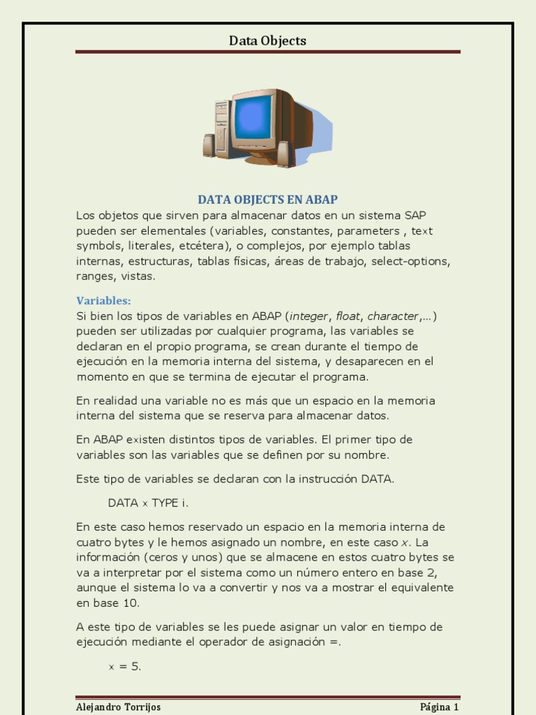 SAP: Data Objects en ABAP | PDF | Tabla (base de datos) | Variable ...