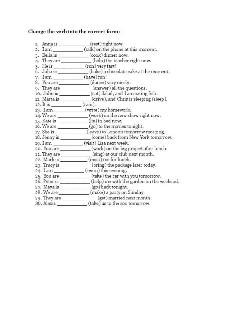 Change The Verb Into The Correct Form | PDF
