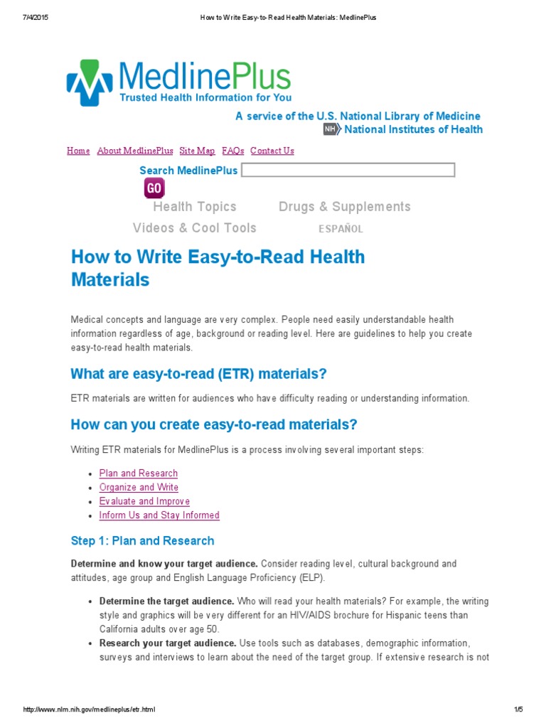 How To Write Easy-To-Read Health Materials - MedlinePlus | PDF | Plain ...