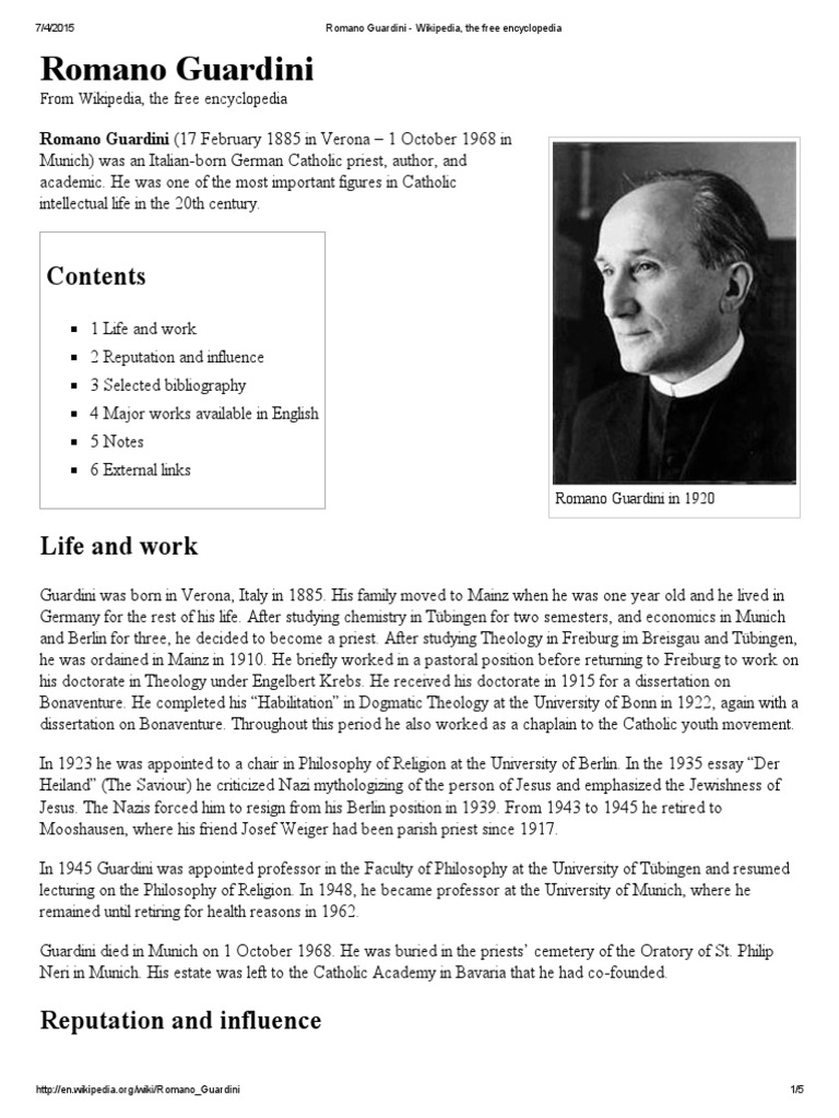 Romano Guardini: Life and Influence | PDF