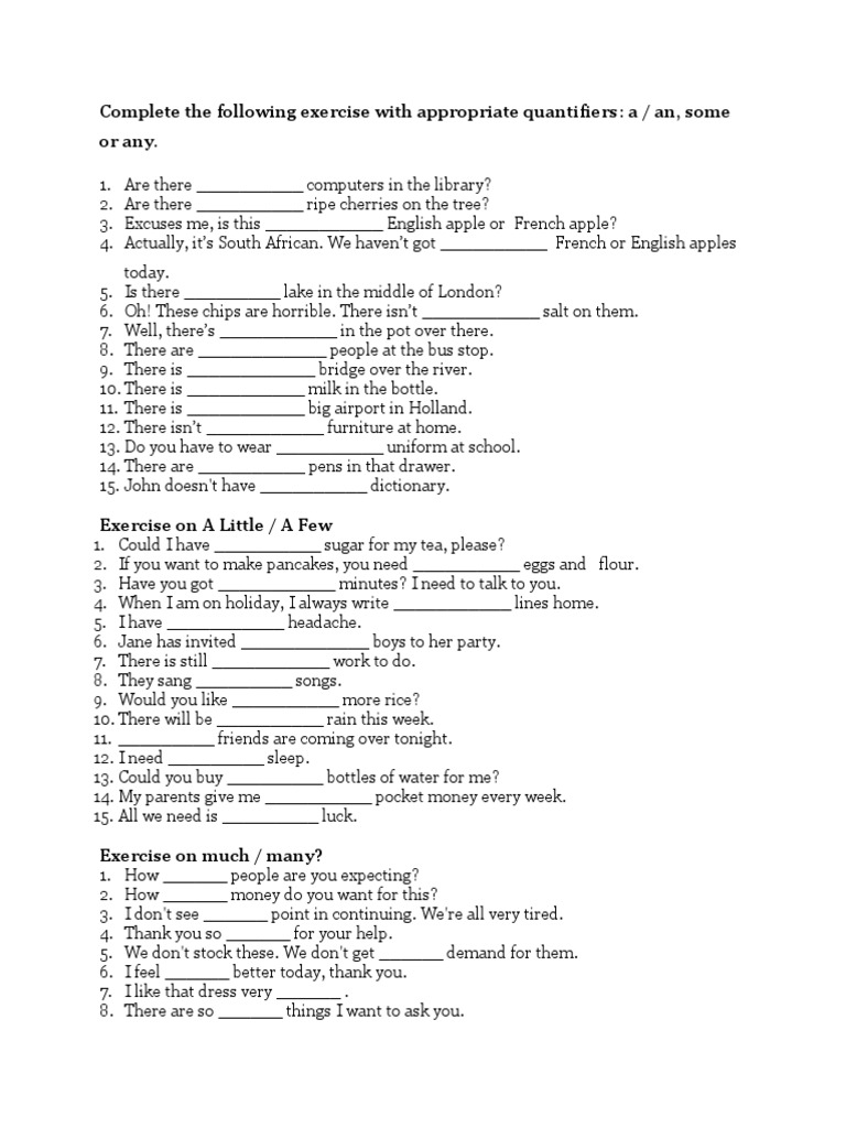 Complete The Following Exercise With Appropriate Quantifiers | PDF ...