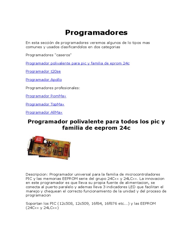 Programadores EEPROM | PDF | Microcontrolador | Almacenamiento de datos ...