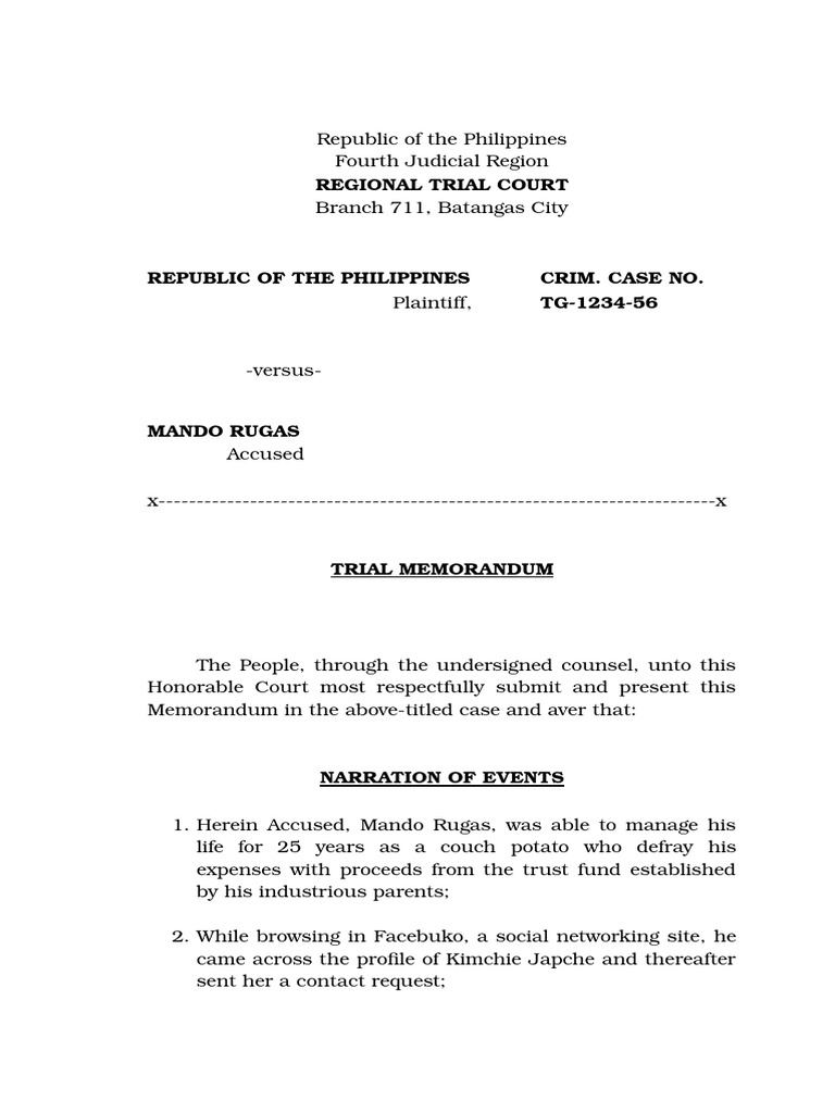 Trial Memorandum For Prosecution | PDF | Human Trafficking | Sexual Slavery