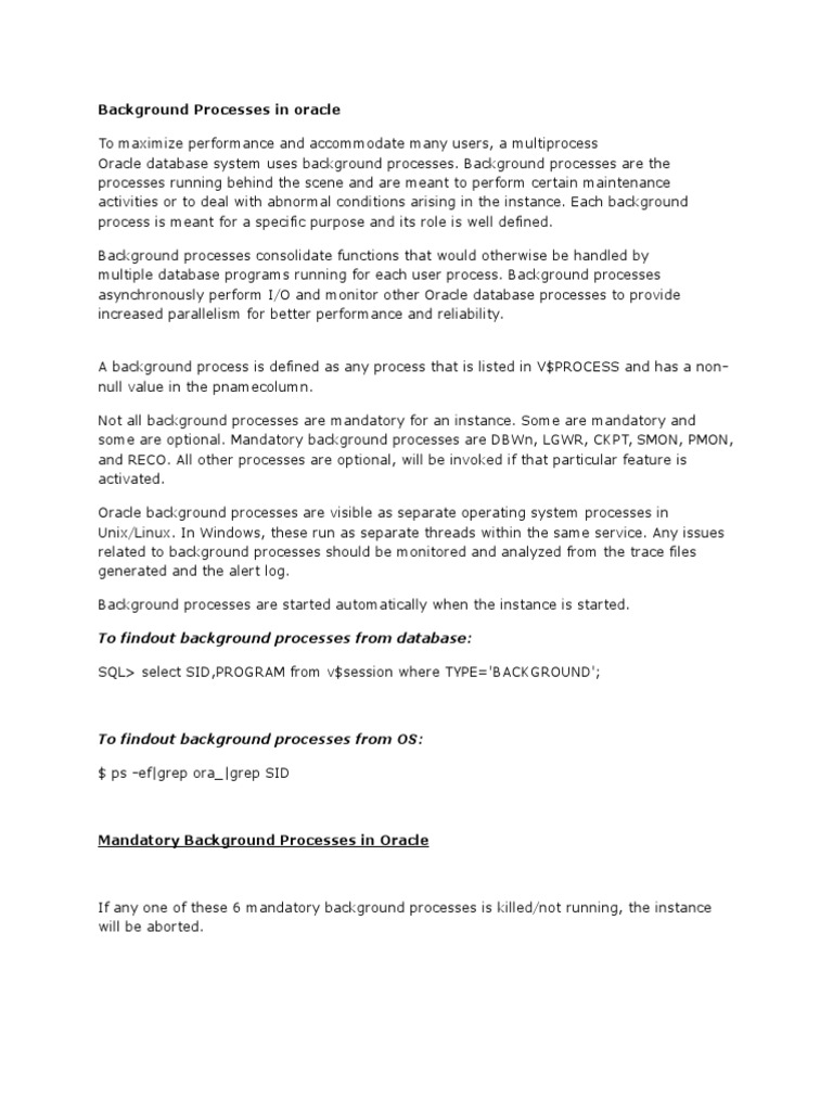 Background Processes in Oracle | Download Free PDF | Oracle Database ...