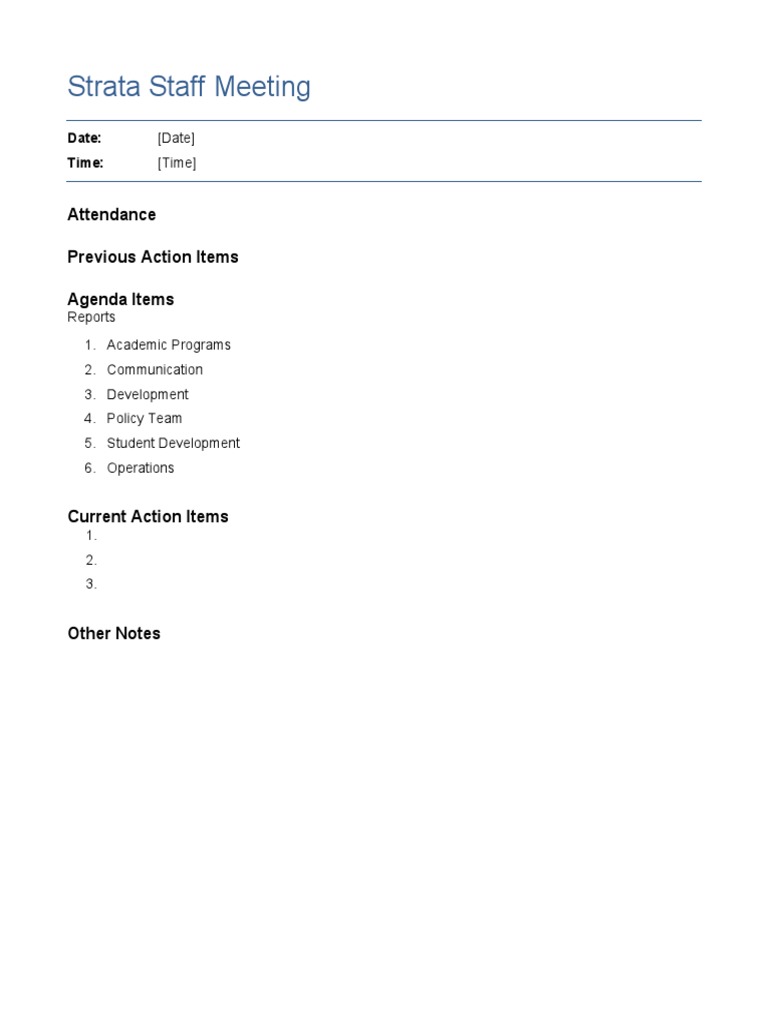 Strata Staff Meeting Agenda | PDF