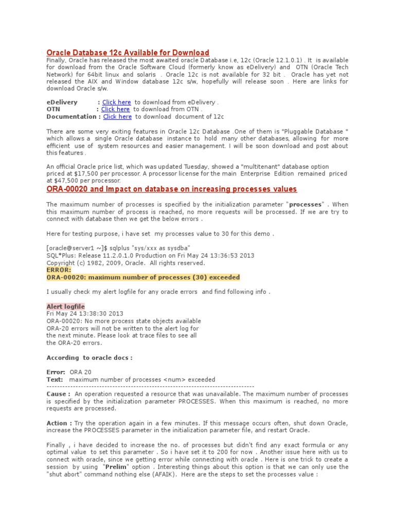 Oracle Database 12c Available For Download | PDF | Database Index | Oracle Database