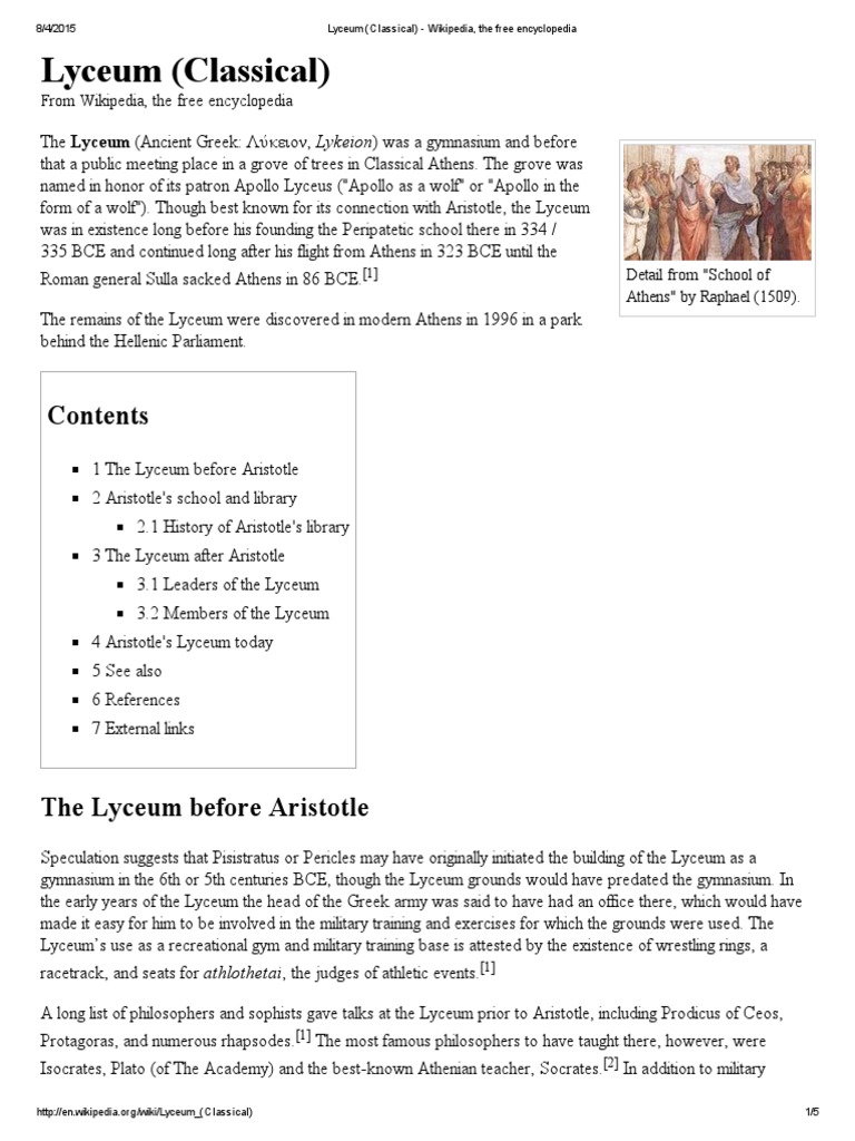 Lyceum (Classical) : From Wikipedia, The Free Encyclopedia | PDF