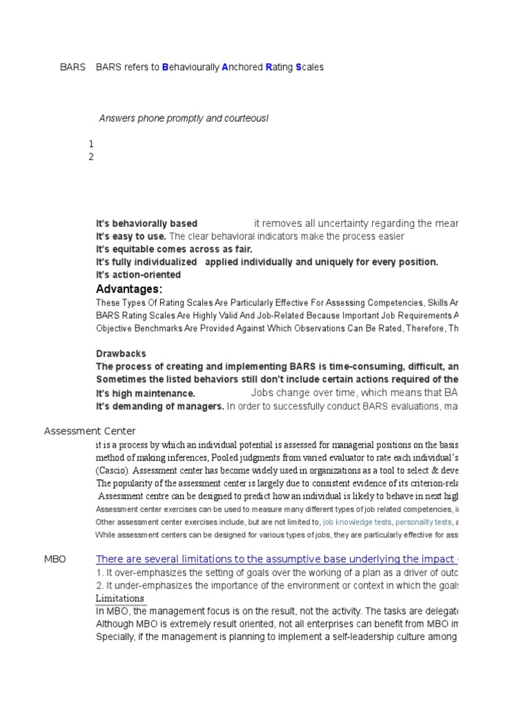 Understanding BARS and Assessment Centers | PDF | Employment ...