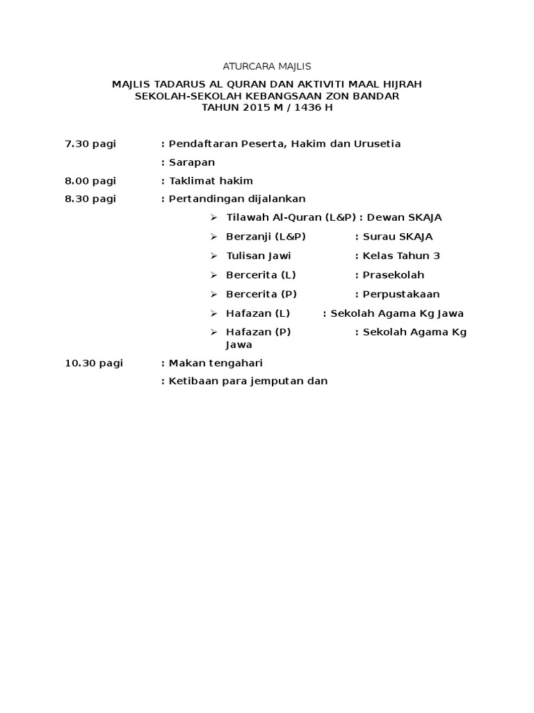 Contoh Surat Aturcara Nak Majlis - MekhirosShepard