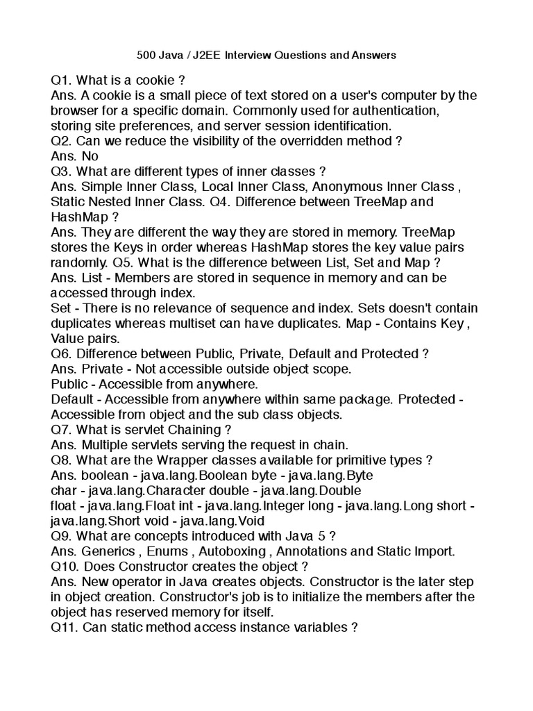 500 Java J2EE Interview Questions and Answers PDF | PDF | Class (Computer Programming) | Method ...