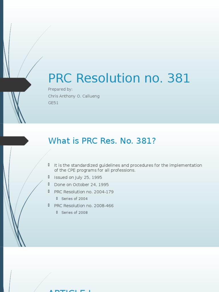 PRC Resolution No 381 | PDF | Professional Certification | Academic Degree