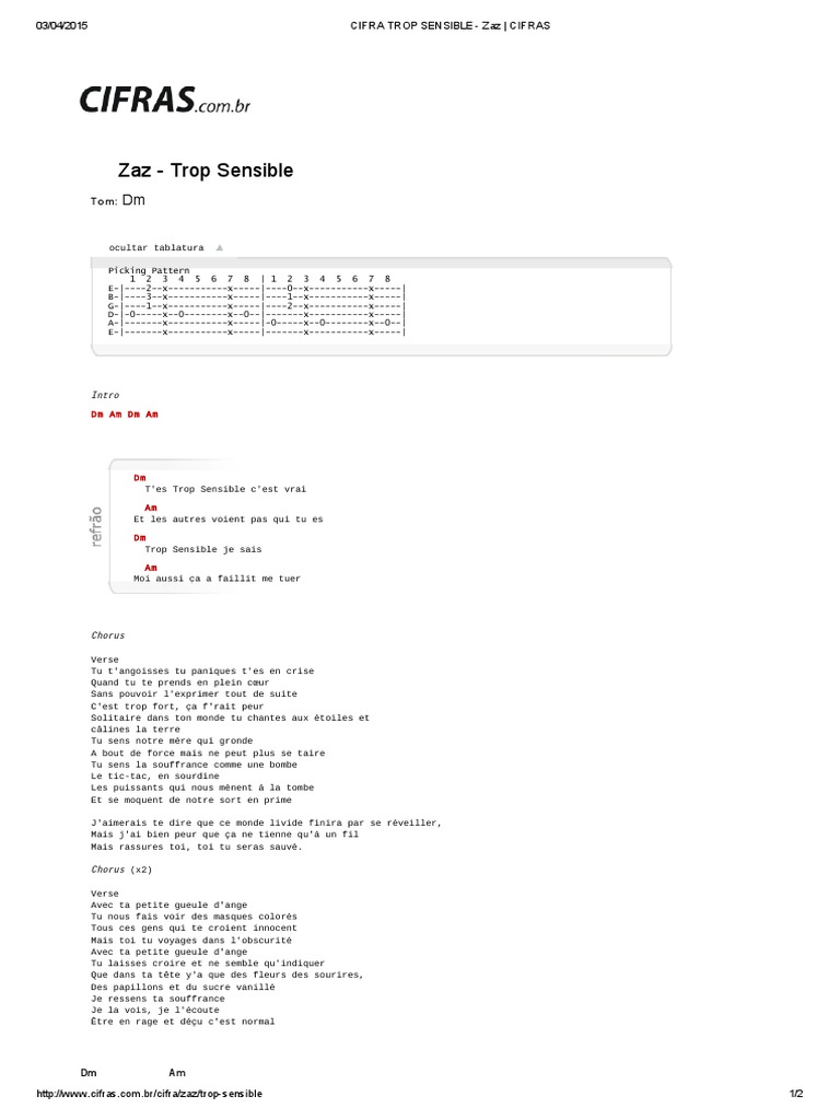 Cifra Trop Sensible - Zaz - Cifras | PDF