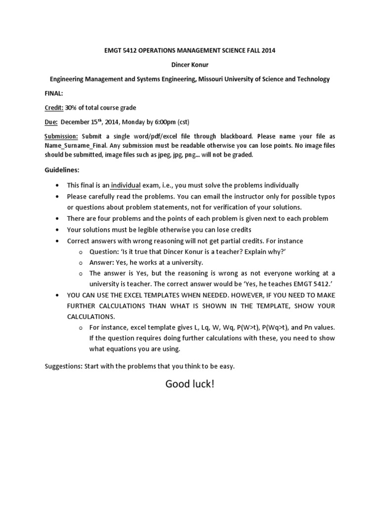 Final - EMGT 5412 Fall 2014 | PDF | Truck | Loans