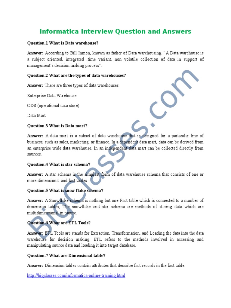 Informatica Interview Question and Answers | PDF | Data Warehouse | Information Management