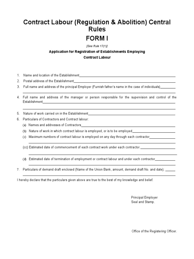 Contract Labour Rules Forms in word format | Overtime | License | Free ...