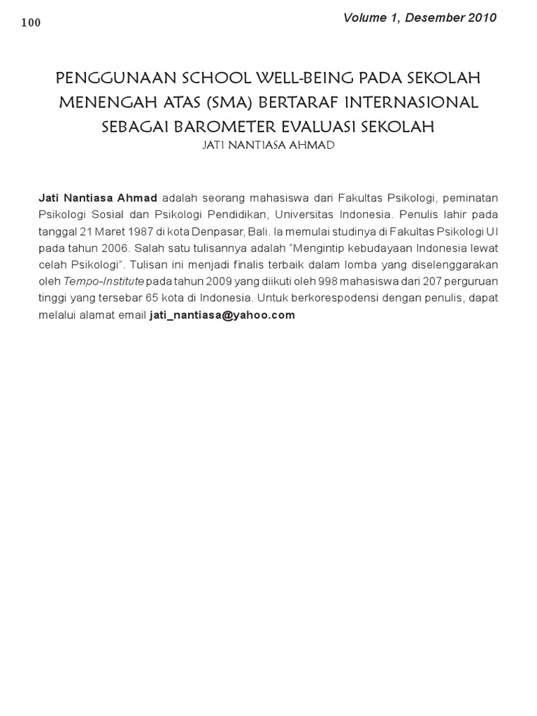 Penggunaan School Well Being Pada Sekolah Menengah Atas Sma Bertaraf ...