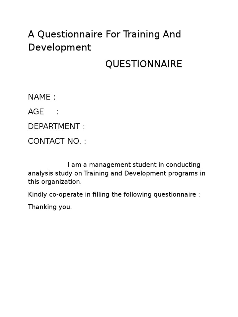 Training and Development Questionnaire | PDF