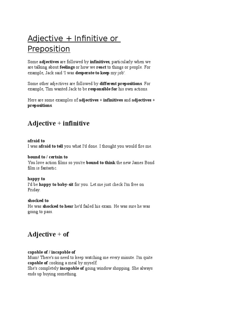 Adjective+ Infinitive or Preposition | PDF | Language Arts & Discipline ...
