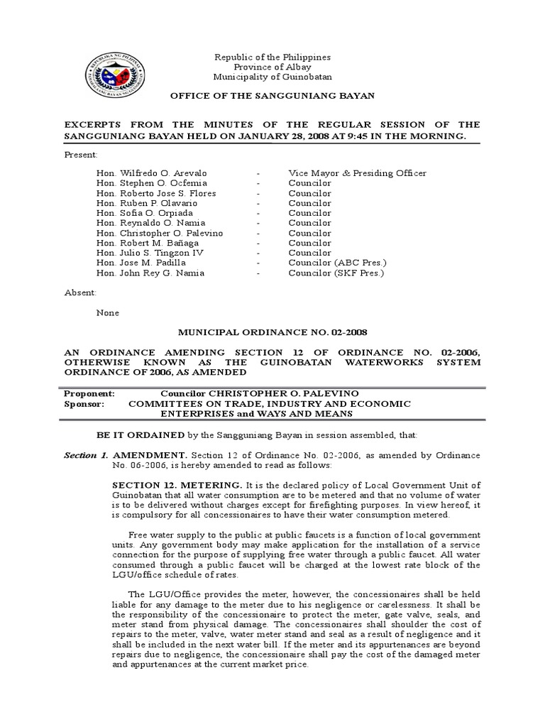 Municipal Ordinance No. 02-2008 | PDF | Government | Government Information