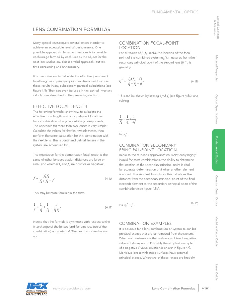 Lens Combination Formulas Guide | PDF | Lens (Optics) | Optics