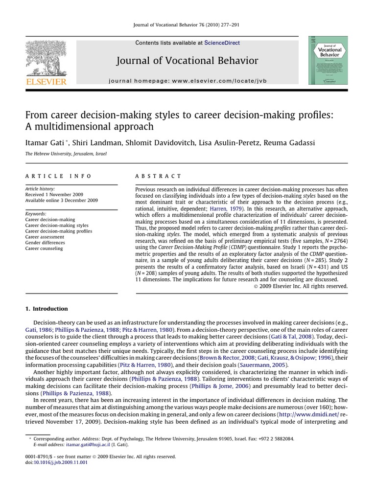 From Career Decision-Making Styles To Career Decision-Making Profiles ...