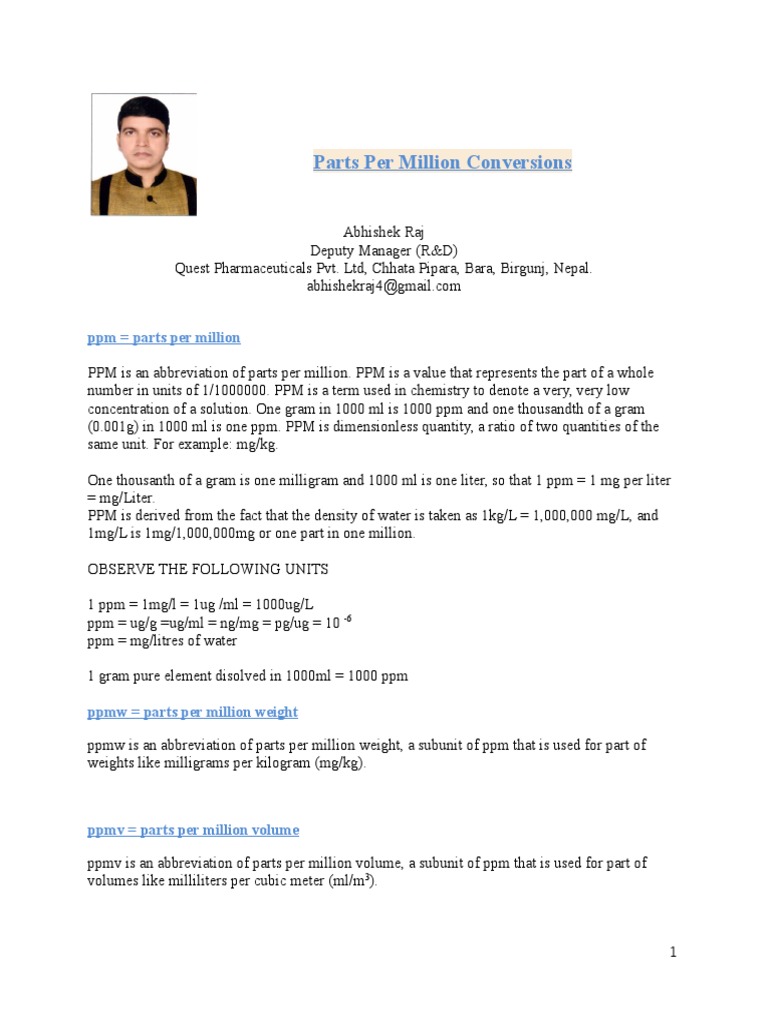 Parts Per Million Conversions | PDF | Parts Per Notation | Analytical ...