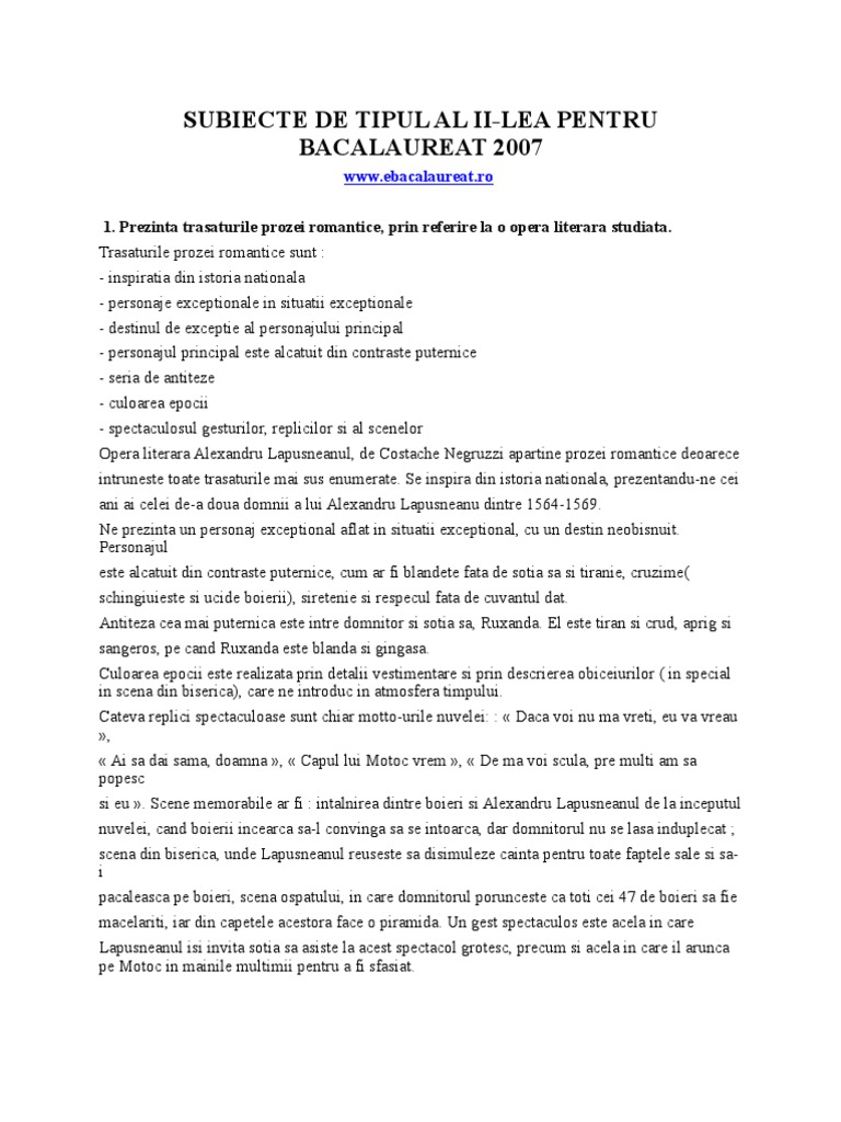 Romana Oral Rezolvari 2007 | PDF