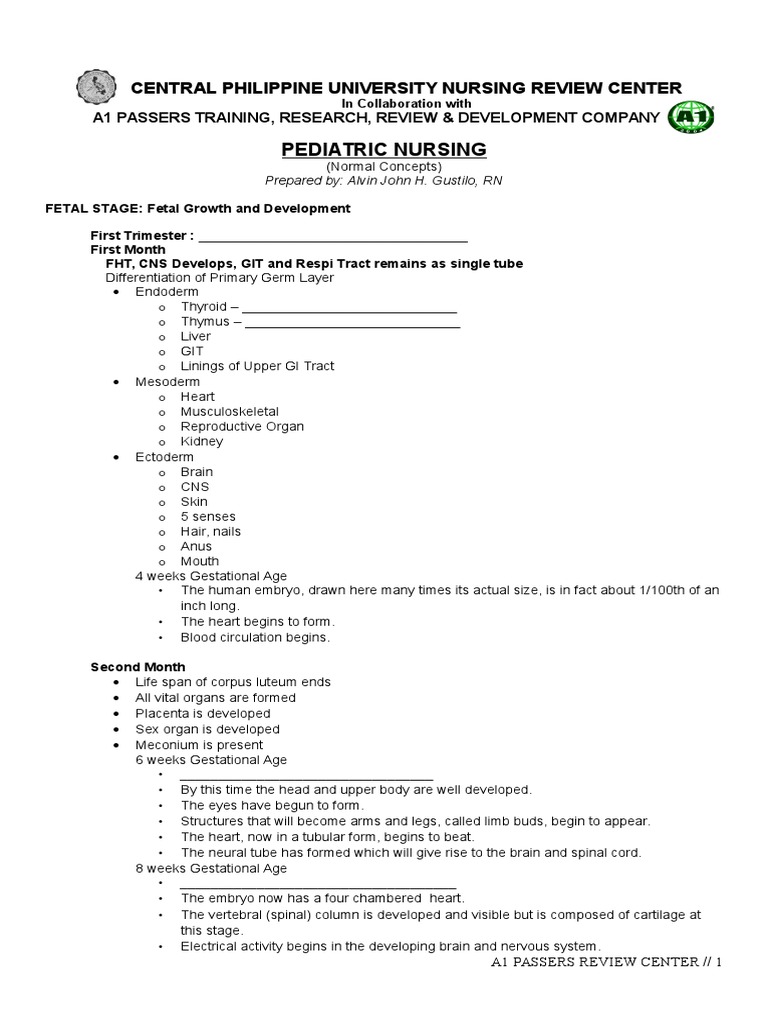 Pediatric Nursing Student Handouts | PDF | Fetus | Id