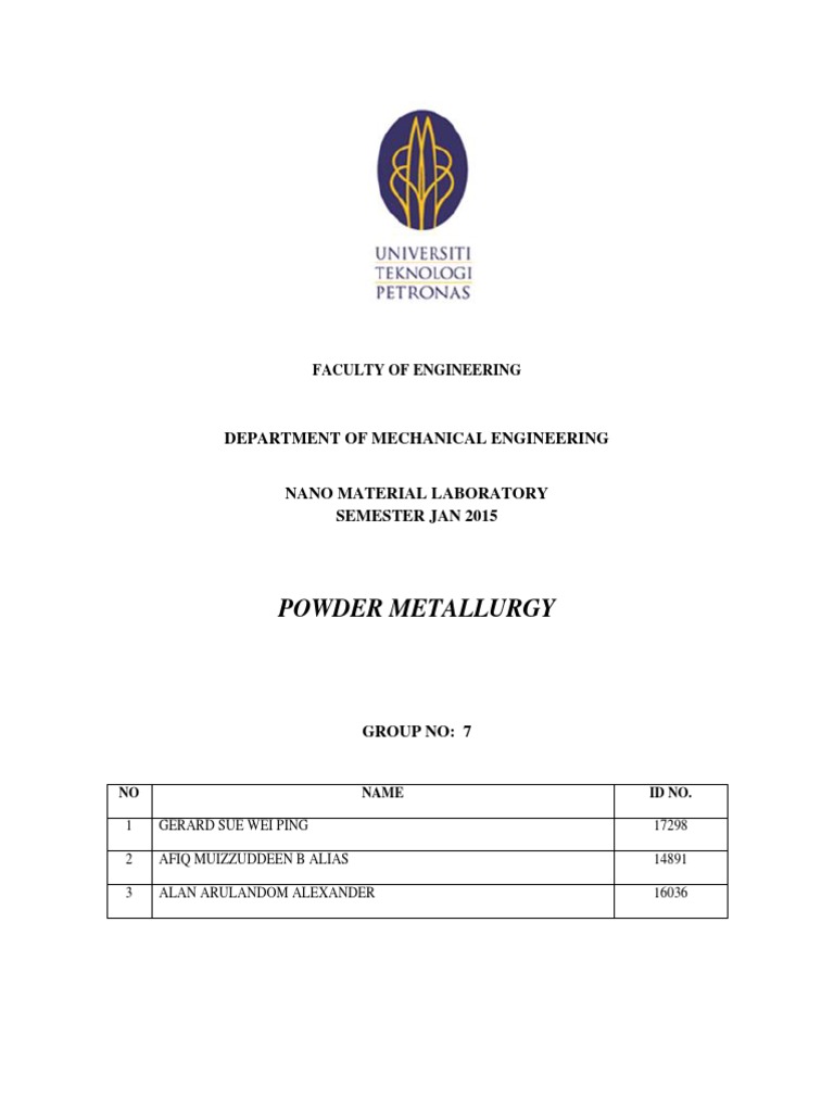 Powder Metallurgy Lab Report | PDF | Sintering | Metallurgy