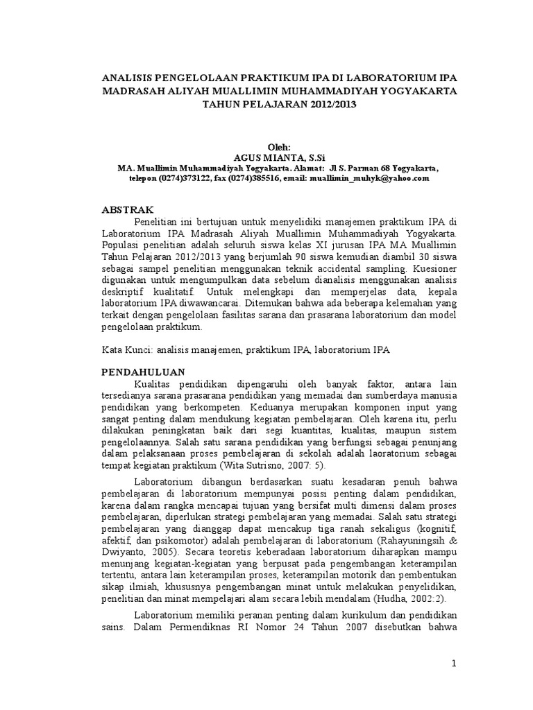 Analisis Pengelolaan Praktikum Ipa Di Laboratorium Ipa Ma Muallimin Muh Yk | PDF | Karier ...