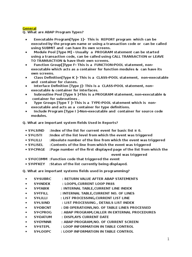 Sap Abap Interview Questions Class Computer Programming