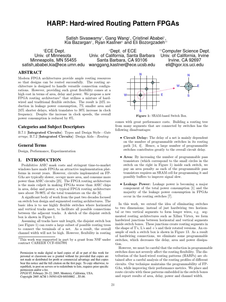 Harp Hard Wired Routing Pattern Fpgas Pdf Field Programmable Gate Array Computer Engineering
